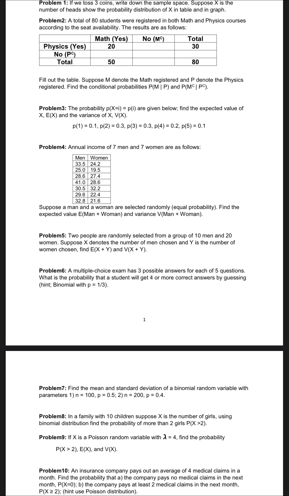 Solved Problem 1: If we toss 3 ﻿coins, write down the sample | Chegg.com