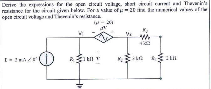 Derive the expressions for the open circuit voltage, | Chegg.com