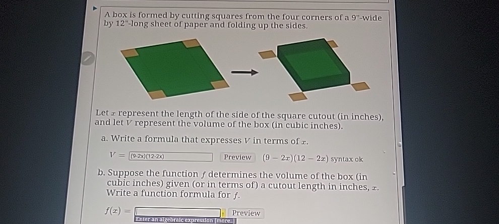 Solved A box is formed by cutting squares from the four | Chegg.com