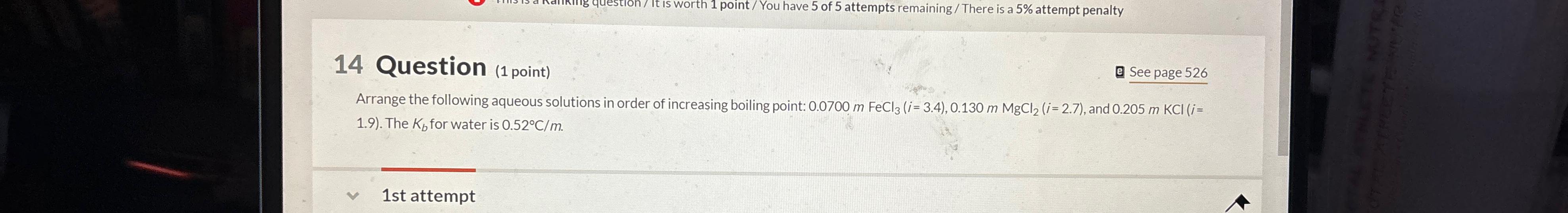 Solved 14 Question (1 point)\\n[e See page 526\\nArrange the | Chegg.com