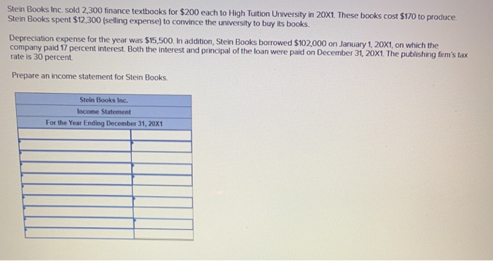 Solved Stein Books Inc. sold 2,300 finance textbooks for | Chegg.com