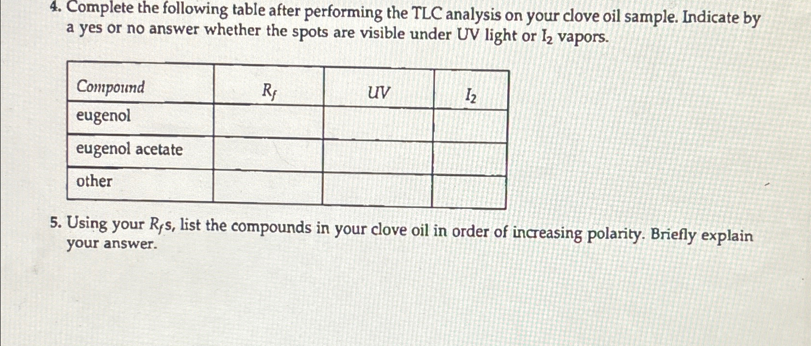 Complete the following table after performing the TLC | Chegg.com