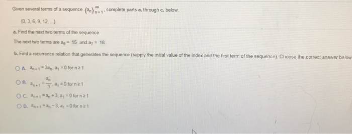 Solved Given several terms of a sequence a complete parts a | Chegg.com
