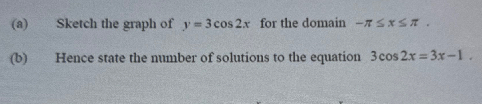 Solved (a) ﻿Sketch the graph of y=3cos2x ﻿for the domain | Chegg.com