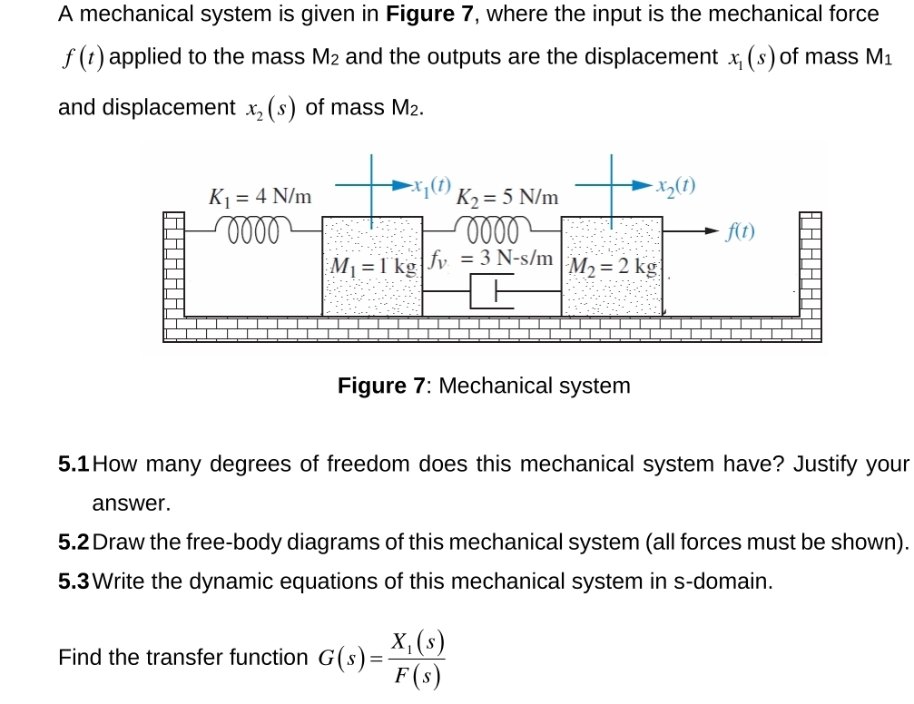 Solved A mechanical system is given in Figure 7, ﻿where the | Chegg.com