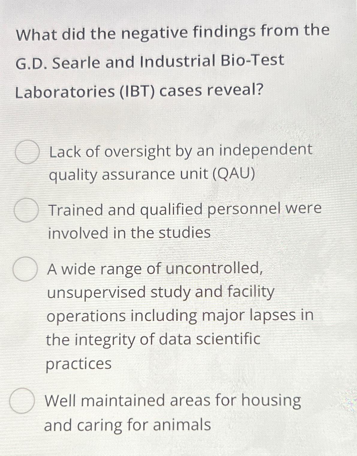 Solved What did the negative findings from theG.D. ﻿Searle | Chegg.com