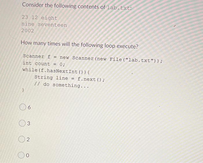 Solved Consider the following contents of lab.txt: 23 12 | Chegg.com