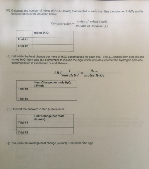 Heat of Decomposition of Hydrogen peroxide Data Sheet | Chegg.com