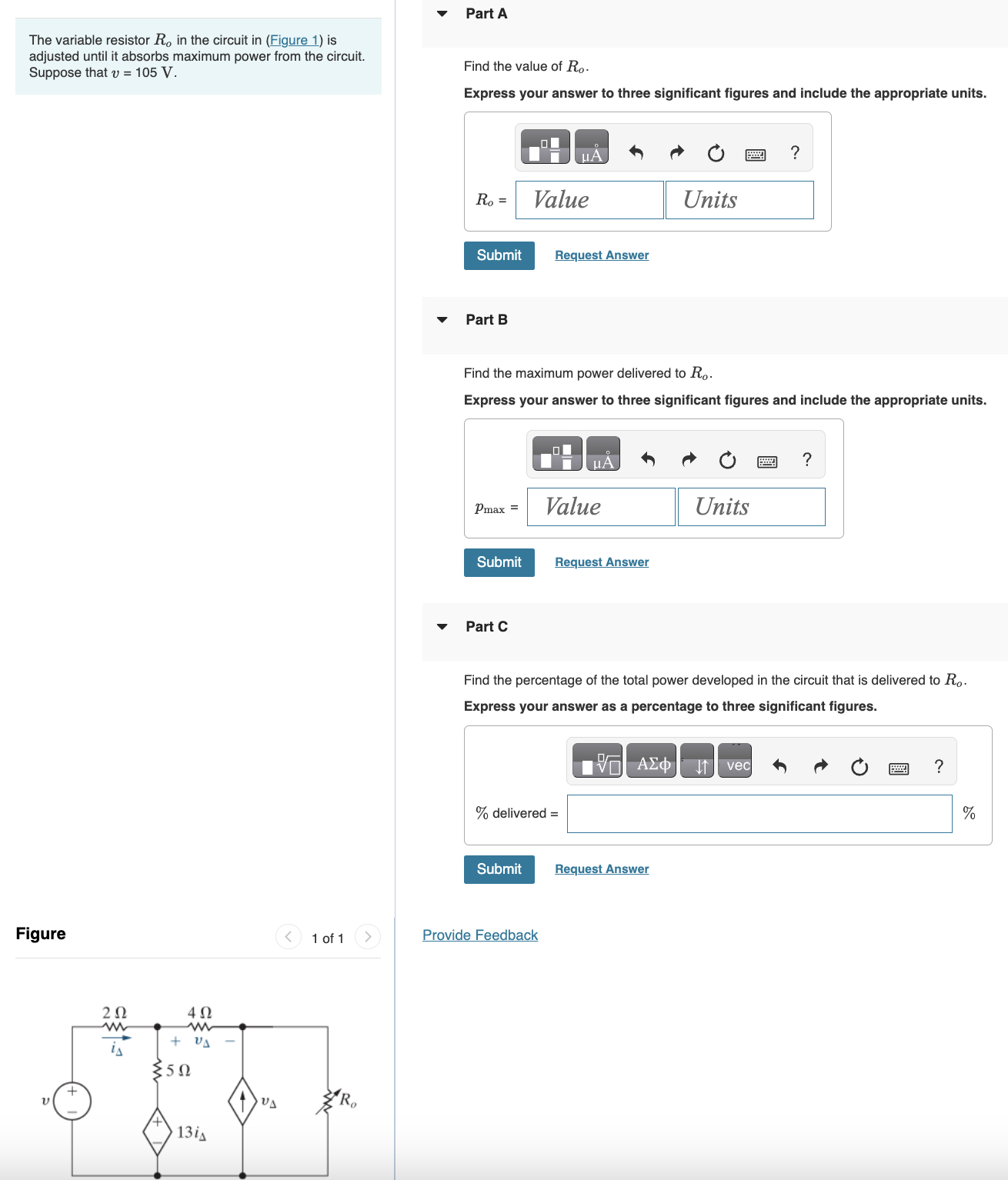 Solved Part AThe variable resistor Ro ﻿in the circuit in | Chegg.com