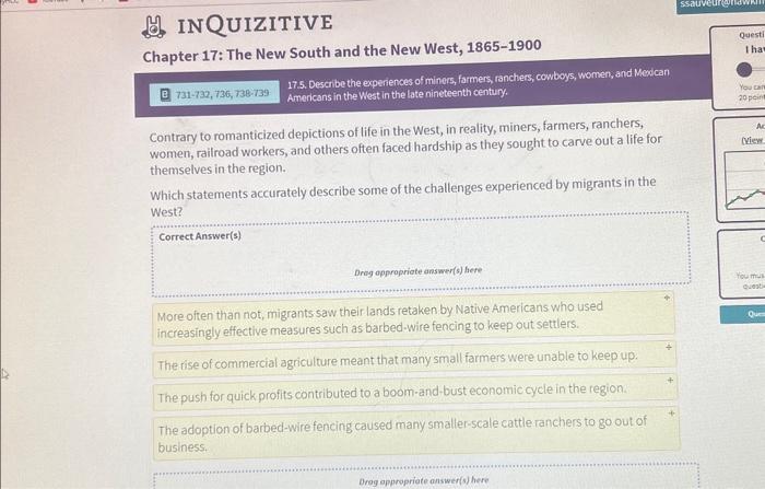 Chapter 17: The New South and the New West, 1865-1900 | Chegg.com