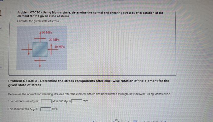 Problem 07.036. Using Mohr's circle, determine the | Chegg.com
