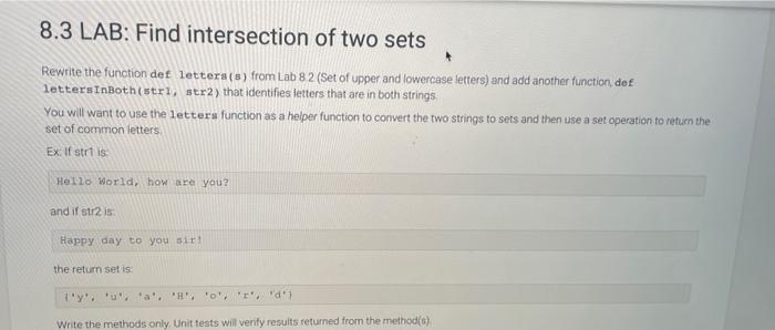 Solved 83 Lab Find Intersection Of Two Sets Rewrite The 