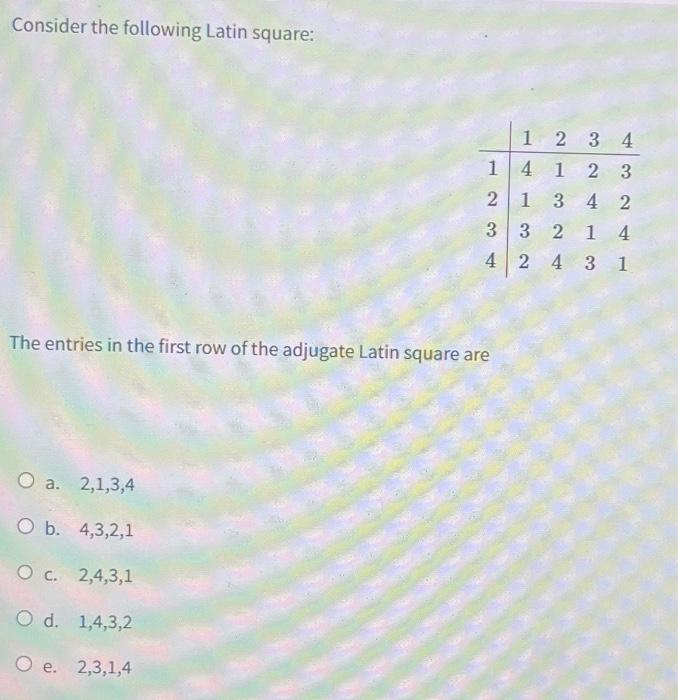 Solved Consider the following Latin square: The entries in | Chegg.com