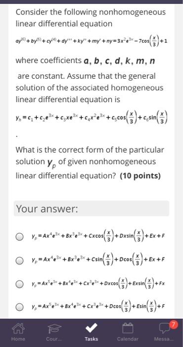 Solved Consider the following nonhomogeneous linear | Chegg.com