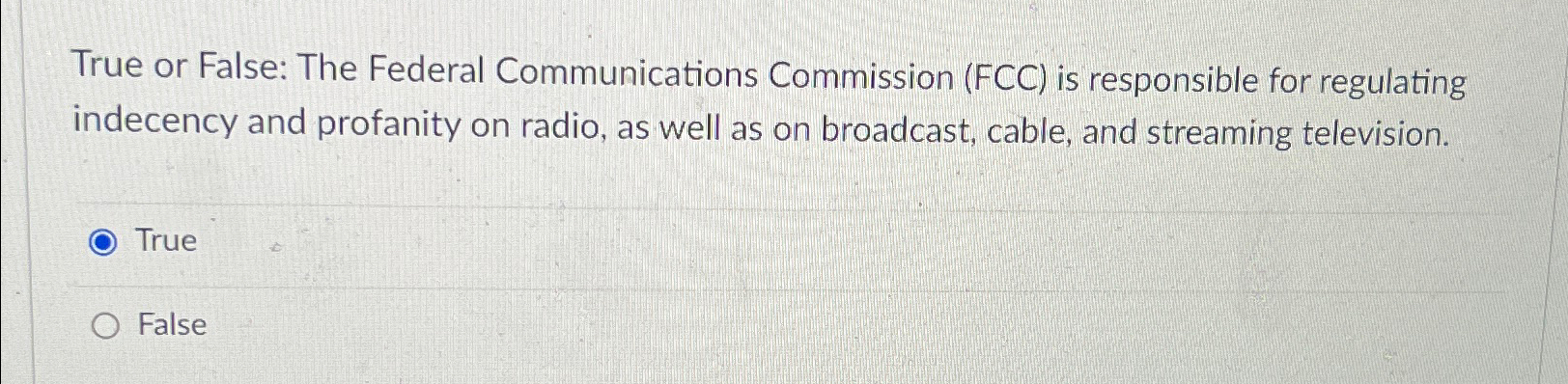 Solved True or False: The Federal Communications Commission | Chegg.com
