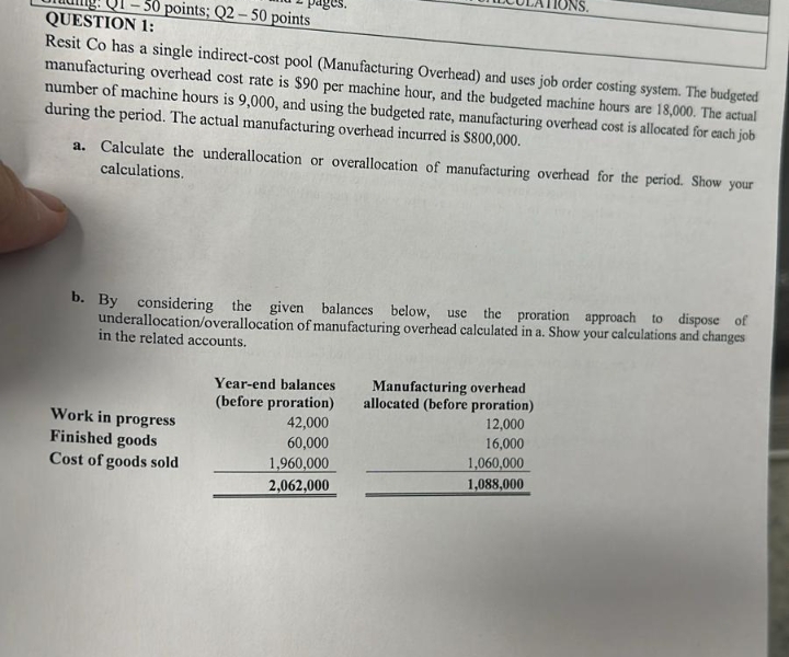 Solved QUESTION 1:Resit Co has a single indirect-cost pool | Chegg.com