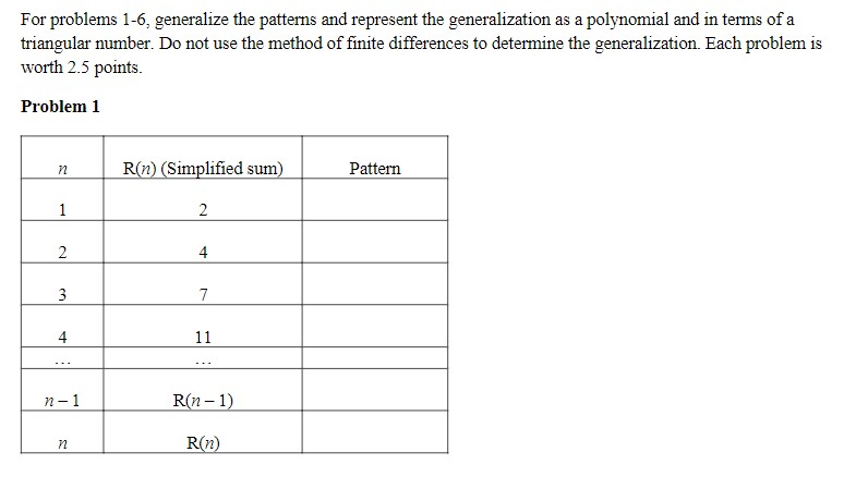 Solved Generalize the patterns and represent the | Chegg.com