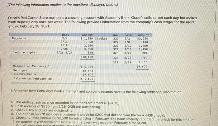 Solved a. The ending cash balance recorded in the bank | Chegg.com