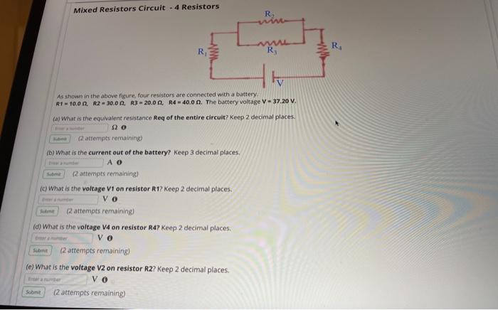 Solved Mixed Resistors Circuit - 4 Resistors R R: R R As | Chegg.com