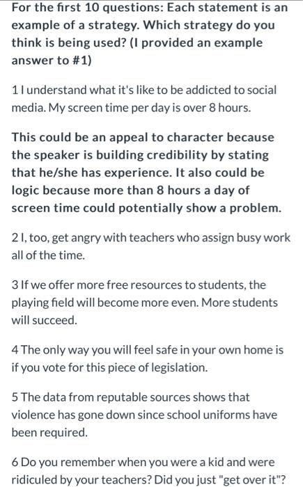 For the first 10 questions: Each statement is an | Chegg.com