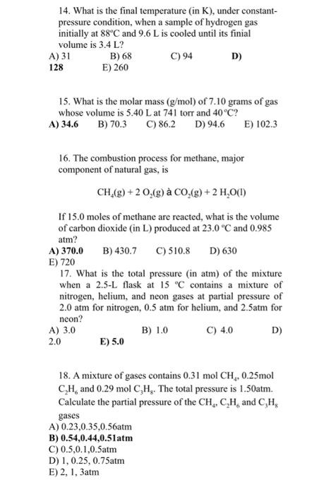 Solved 14. What is the final temperature (in K ), under | Chegg.com