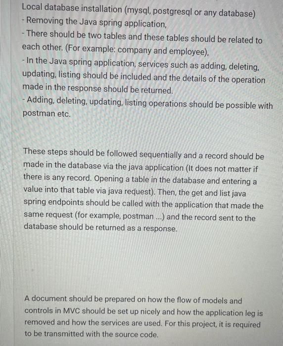 Solved Local database installation (mysql, postgresql or any | Chegg.com