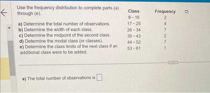 Solved Use the frequency distribution to complete parts (a) | Chegg.com