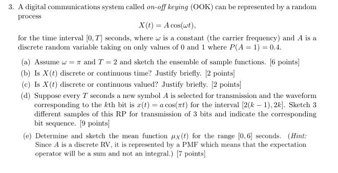 Solved A digital communications system called on-off keying | Chegg.com