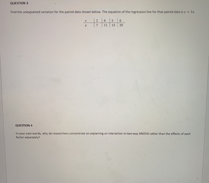 Solved QUESTION 3 Find the unexplained variation for the | Chegg.com