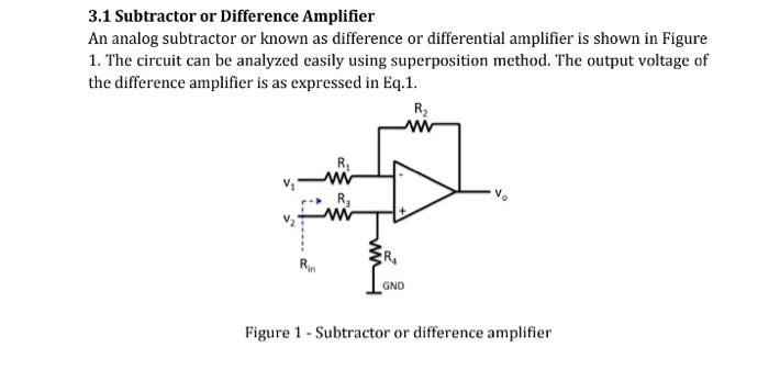 Solved 3.1 Subtractor or Difference Amplifier An analog | Chegg.com