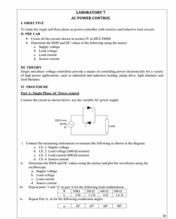 Solved LABORATORY 7 AC POWER CONTROL I. OBJECTIVE To study | Chegg.com