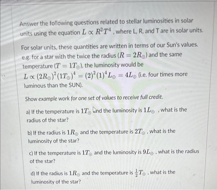 Solved Answer the following questions related to stellar | Chegg.com