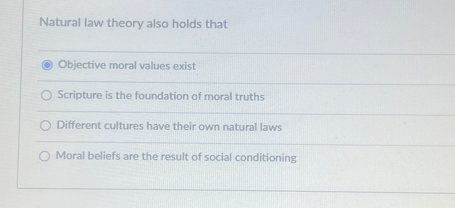 Solved Natural law theory also holds thatObjective moral | Chegg.com