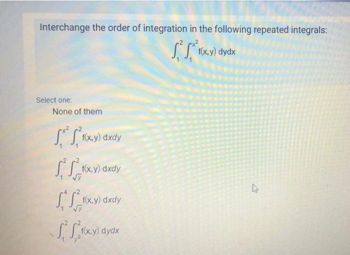 Solved Interchange the order of integration in the following | Chegg.com
