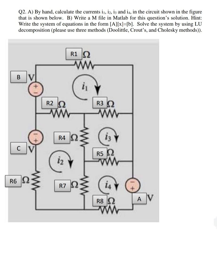 Solved Q2. A) By hand, calculate the currents ii, i2, iz and | Chegg.com