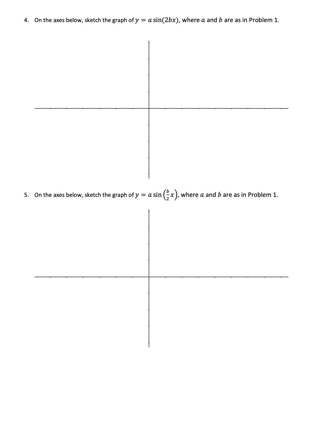 Solved On the axes below, sketch the graph of y=asin(2bx), | Chegg.com