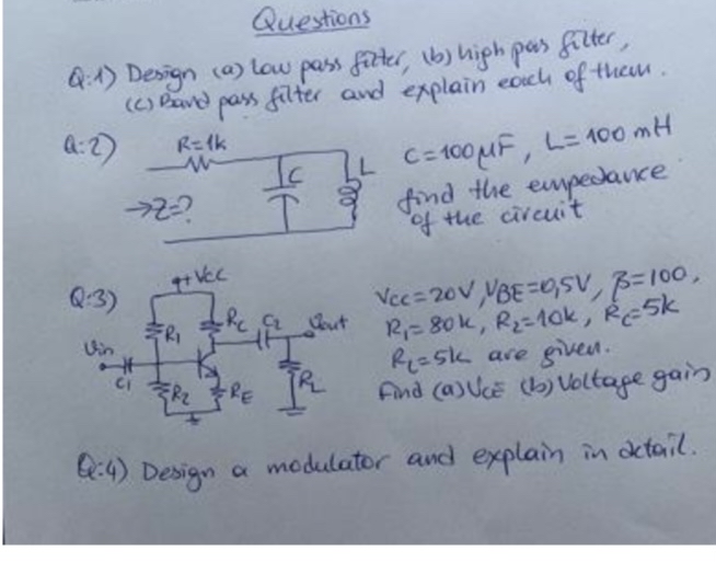 QuestionsQ:1) ﻿Design (a) ﻿Low pass ficter, (b) ﻿high | Chegg.com