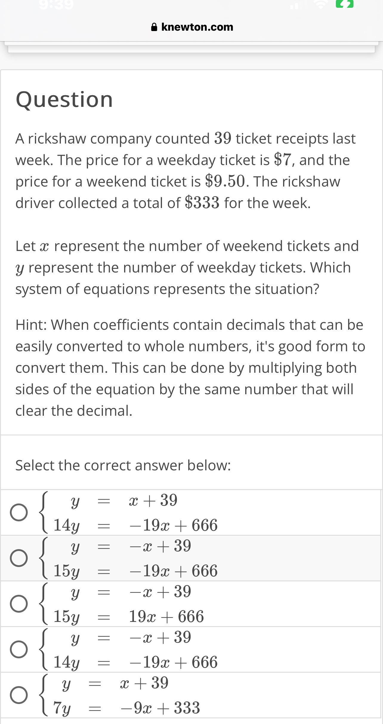 Solved knewton.comQuestionA rickshaw company counted 39 | Chegg.com