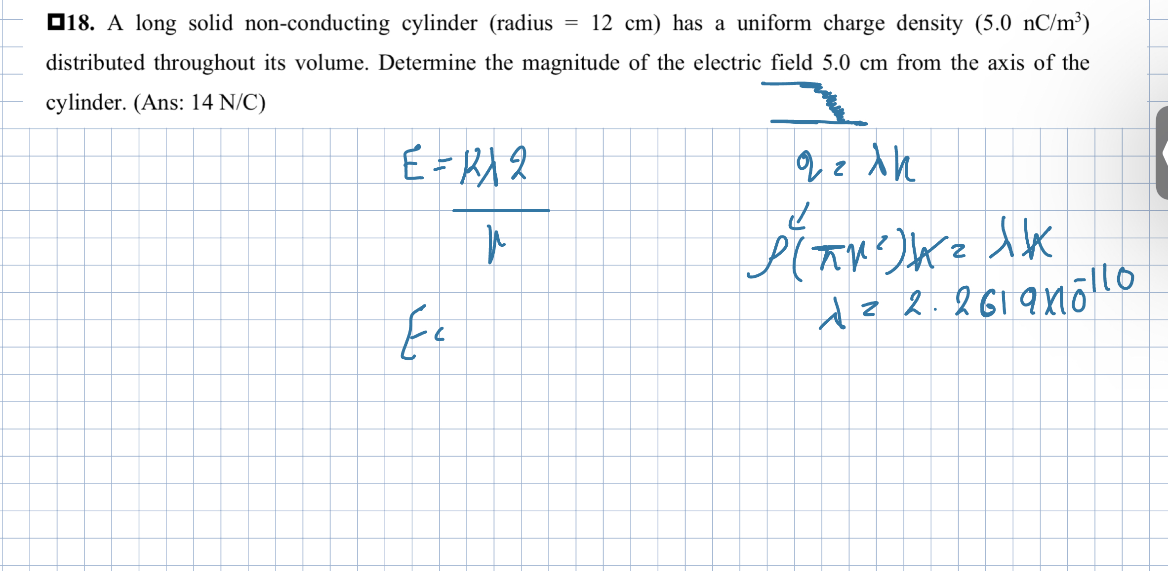Solved D18. ﻿A long solid non-conducting cylinder (radius | Chegg.com