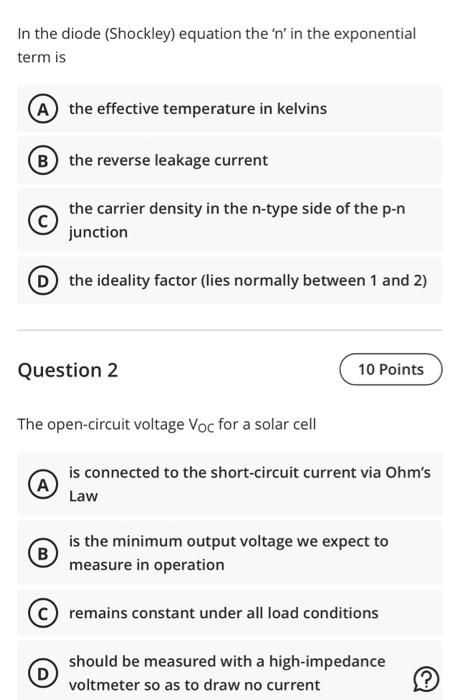 Solved In the diode (Shockley) equation the ' n ' in the | Chegg.com