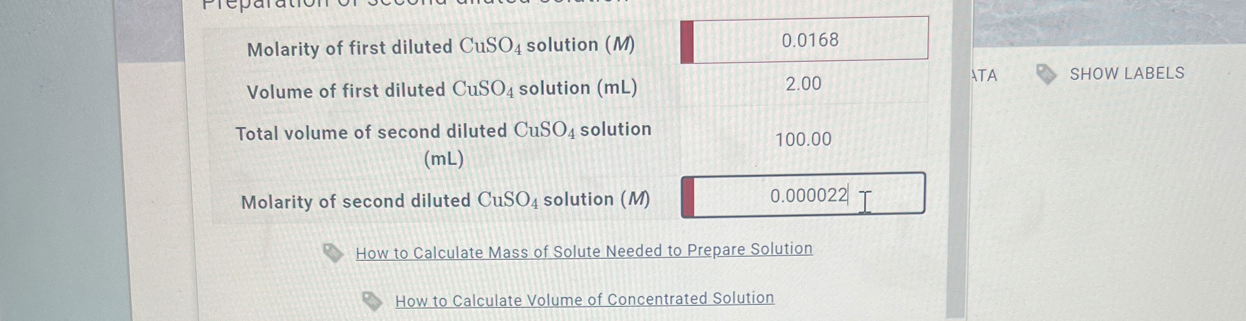 Solved Molarity of first diluted CuSO4 ﻿solution | Chegg.com