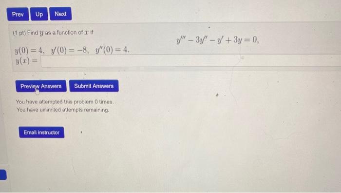 Solved Prev Up Next (1 pt) Find y as a function of r if Y Solved Prev Up Next (1 pt) Find y as a function of r if Y