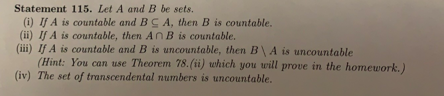 Solved Statement 115. ﻿Let A and B ﻿be sets.(i) ﻿If A ﻿is | Chegg.com