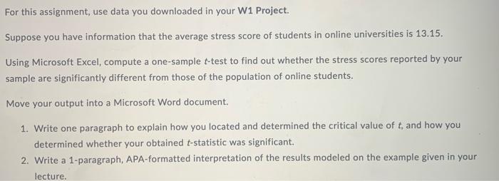 Solved For this assignment, use data you downloaded in your | Chegg.com