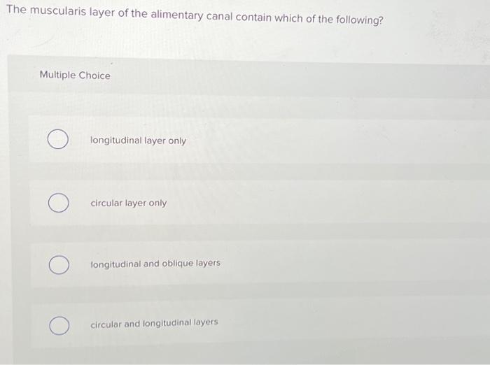 Solved The muscularis layer of the alimentary canal contain | Chegg.com