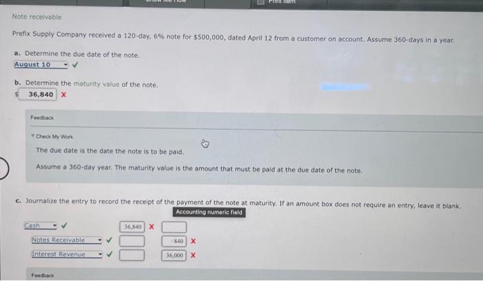 Solved Prefix Supply Company received a 120-day, 6% note for | Chegg.com