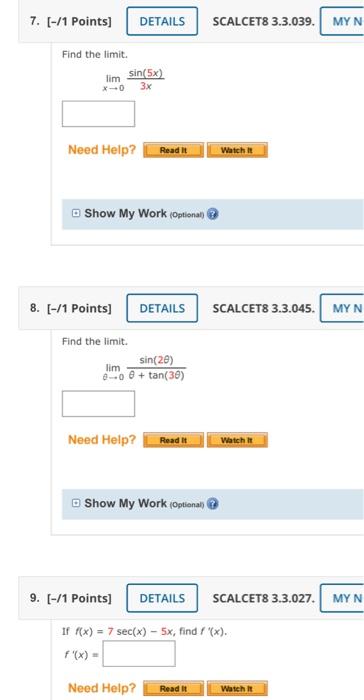Solved 11 Points] SCALCET8 3.3.001. Differentiate. | Chegg.com