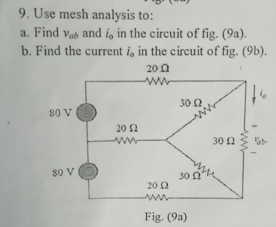 Solved 9. Use mesh analysis to: a. Find Vab and i, in the | Chegg.com