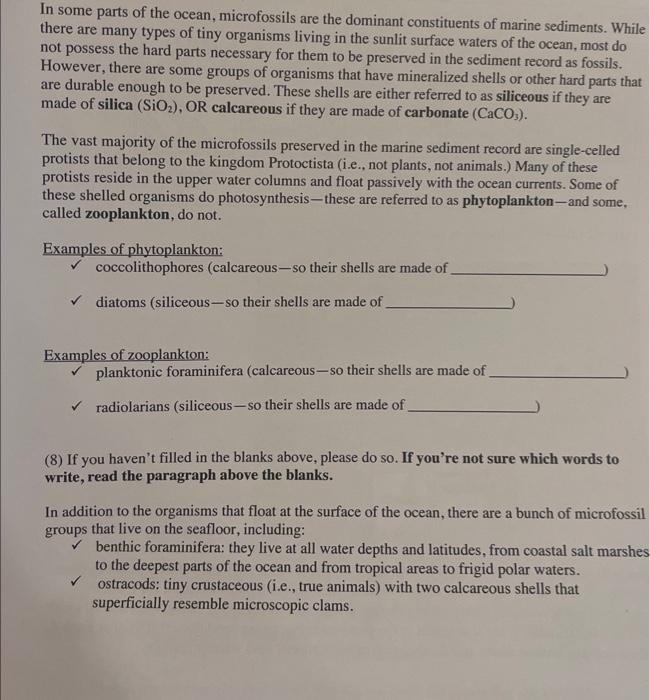 Solved In some parts of the ocean, microfossils are the | Chegg.com