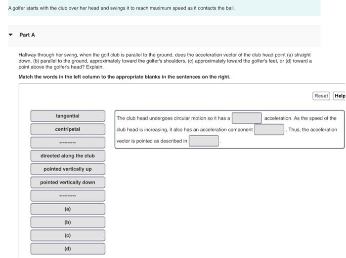 Solved A golfer starts with the club over her head and | Chegg.com